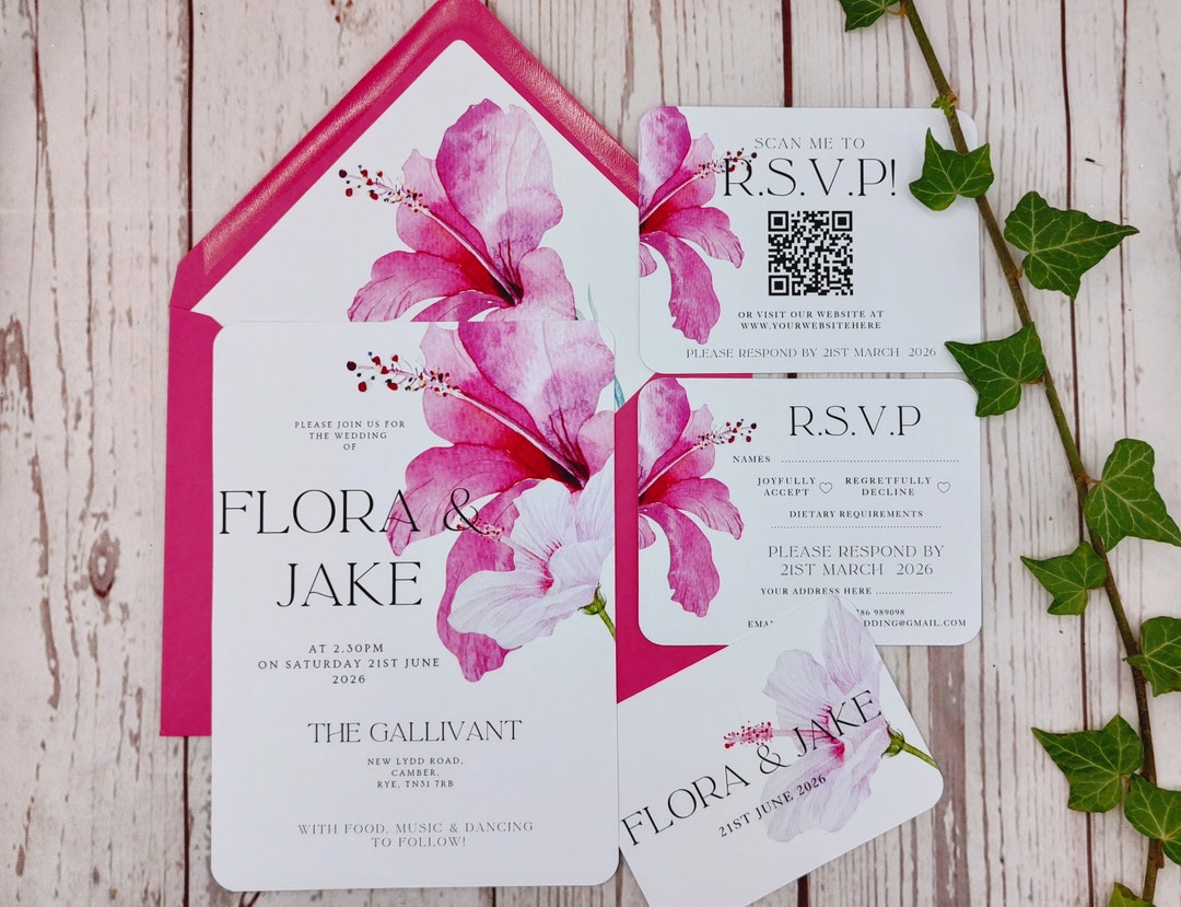 Tropical Hibiscus Wedding Invitations With Rounded Corners or Deckled ...