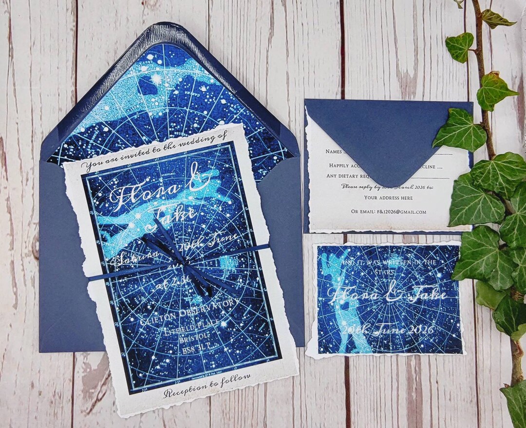 Celestial Star Chart Wedding Invitations With Rsvps,hand Torn Edges ...