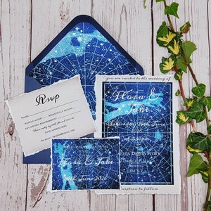 Celestial Star Chart Wedding Invitations With Rsvps,hand Torn Edges ...