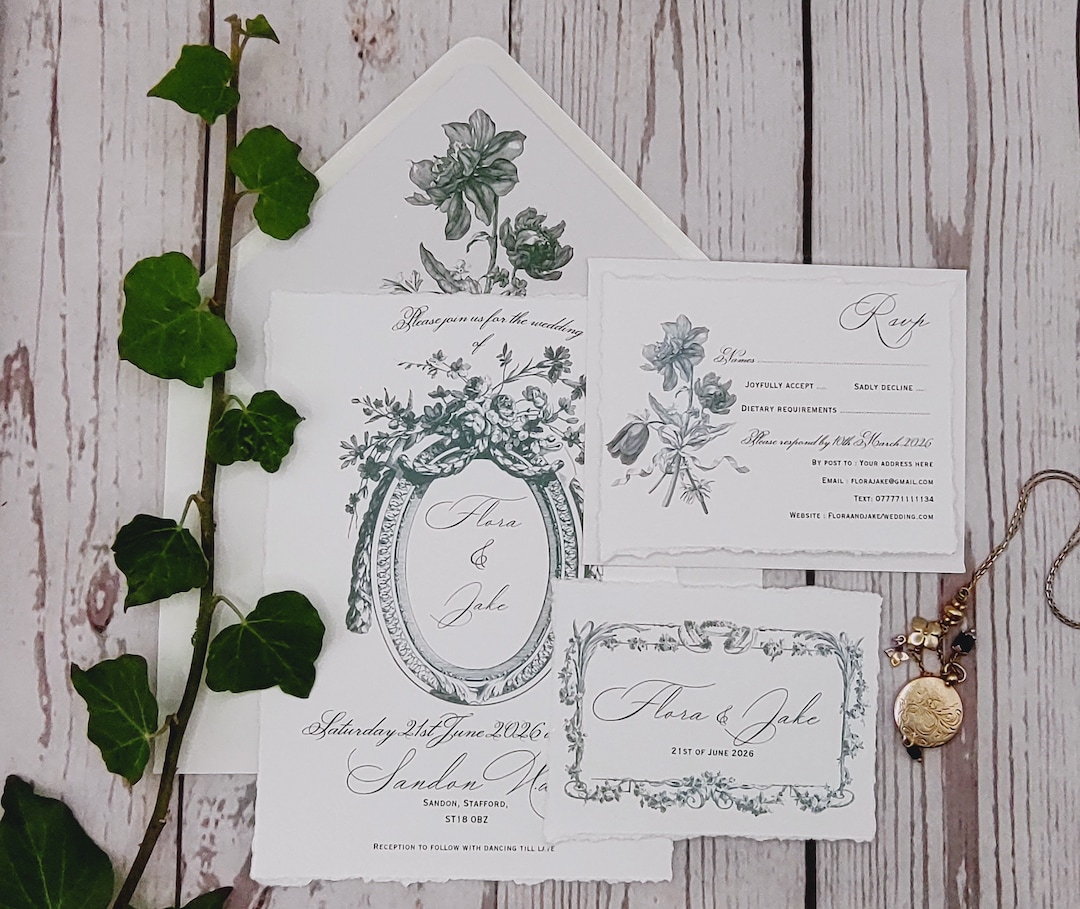 Rococo Wedding Invitations With Ribbon, Baroque Invite, Floral, Fine ...