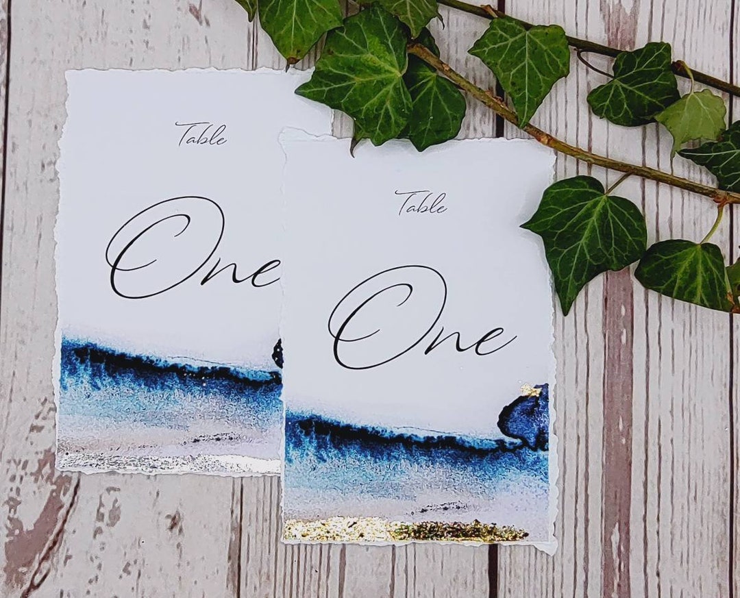 Watercolour Seascape Wedding Table Number Cards With Hand Applied ...