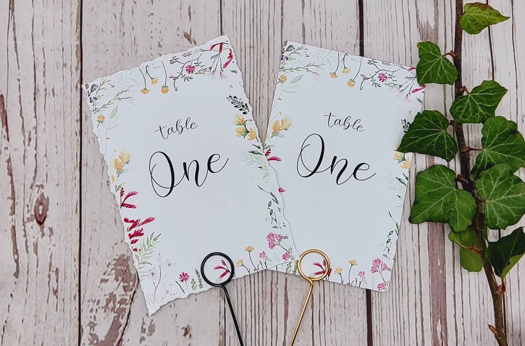 Watercolour Hedgerow Flowers Wedding Table Number Cards, Wildflowers ...