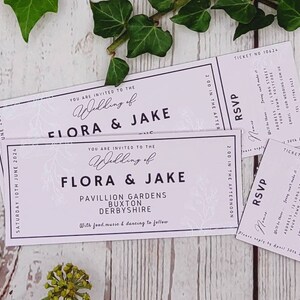 Pretty Pastel Ticket Style Wedding Invitations With Perforated Tear off ...