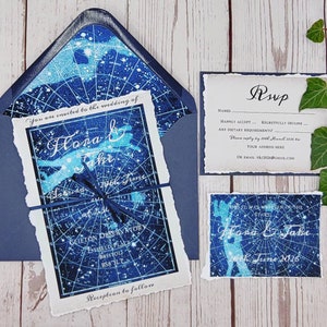 Celestial Star Chart Wedding Invitations With Rsvps,hand Torn Edges ...