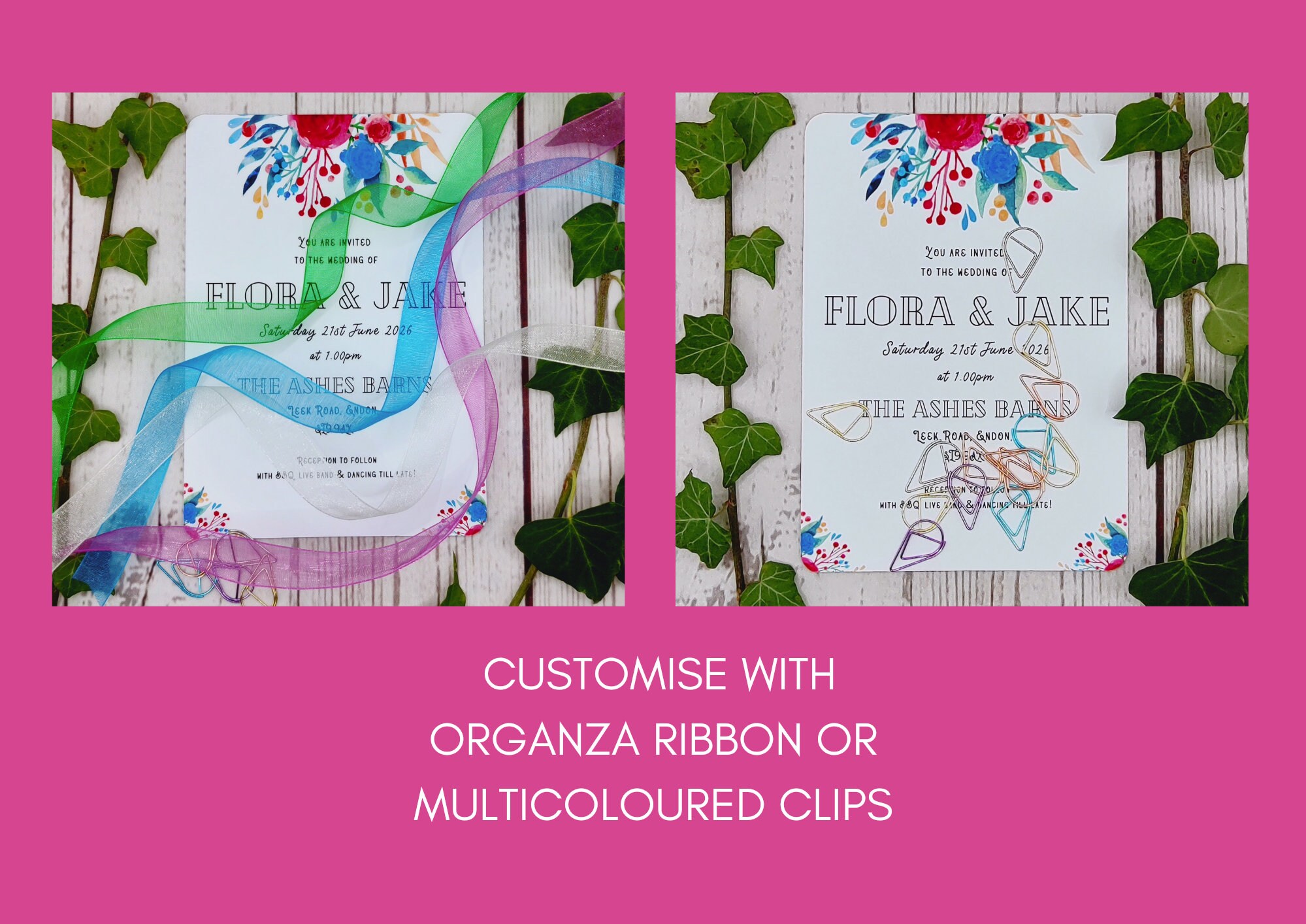Watercolor Floral Wedding Invitation: Boho Ribbon or Clips, RSVP - Etsy