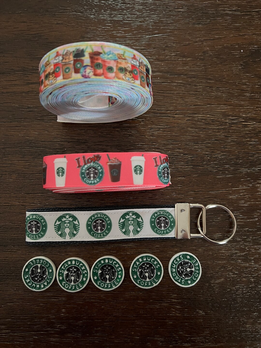 Starbucks Coffee Inspired Lot, (1) Keychain, a Total of 14 Yards of 7/8 ...