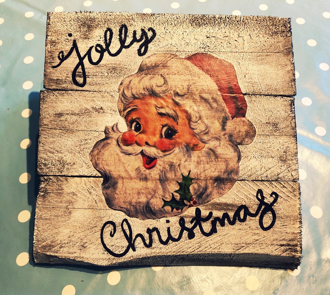 Jolly Christmas Vintage Santa Wooden Sign - Etsy
