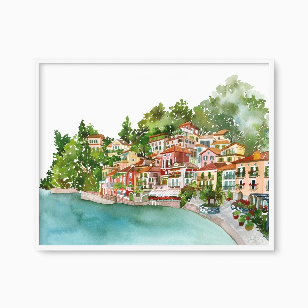 Bellagio Lake Como, Italy Art Print, Painted Lombardy, Travel ...