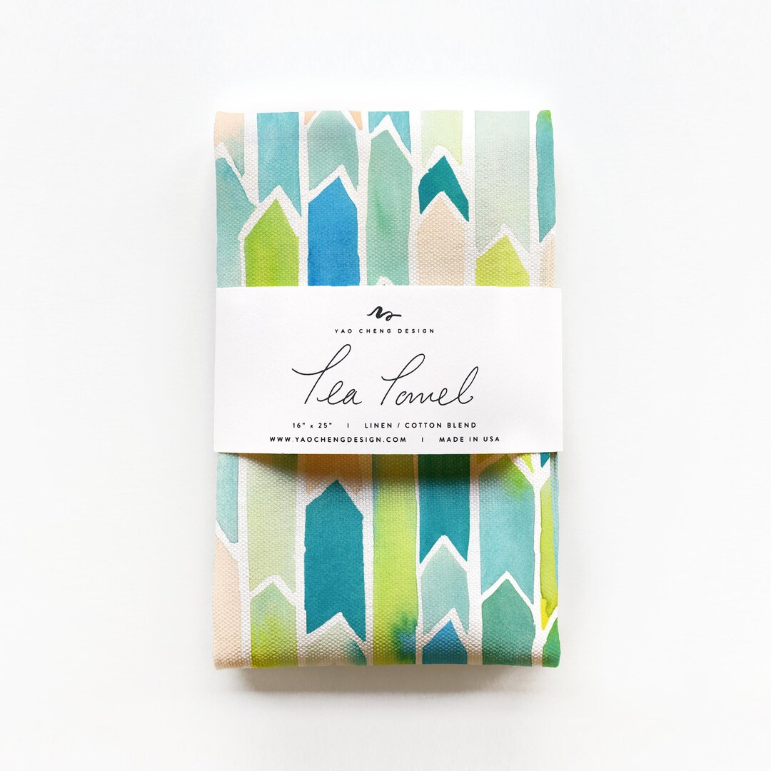 Turquoise Chevron Kitchen Dish Towel, Watercolor Abstract Hand Towel ...