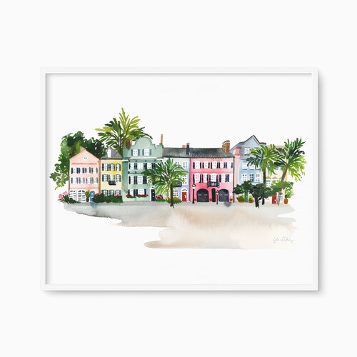 Rainbow Row Charleston Watercolor Art Print Hand Painted Wall - Etsy