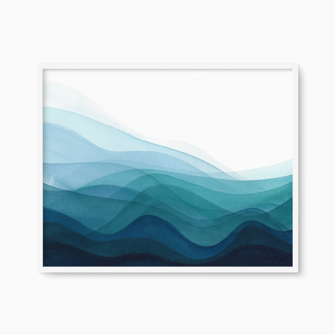 Ocean 2 Blue Waves Print, Large Navy Poster of the Sea, Beach and ...