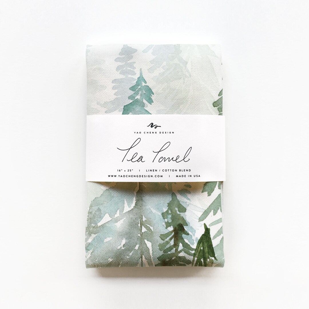Evergreen Trees Tea Towel, Pine Forest Mountain Dish Towel Art ...