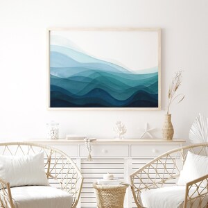 Ocean 2 Blue Waves Print, Large Navy Poster of the Sea, Beach and ...