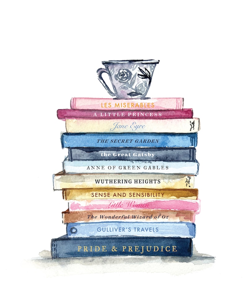 Classic Books Watercolor Print | Art Print | Bookstack | Girls Room Art ...