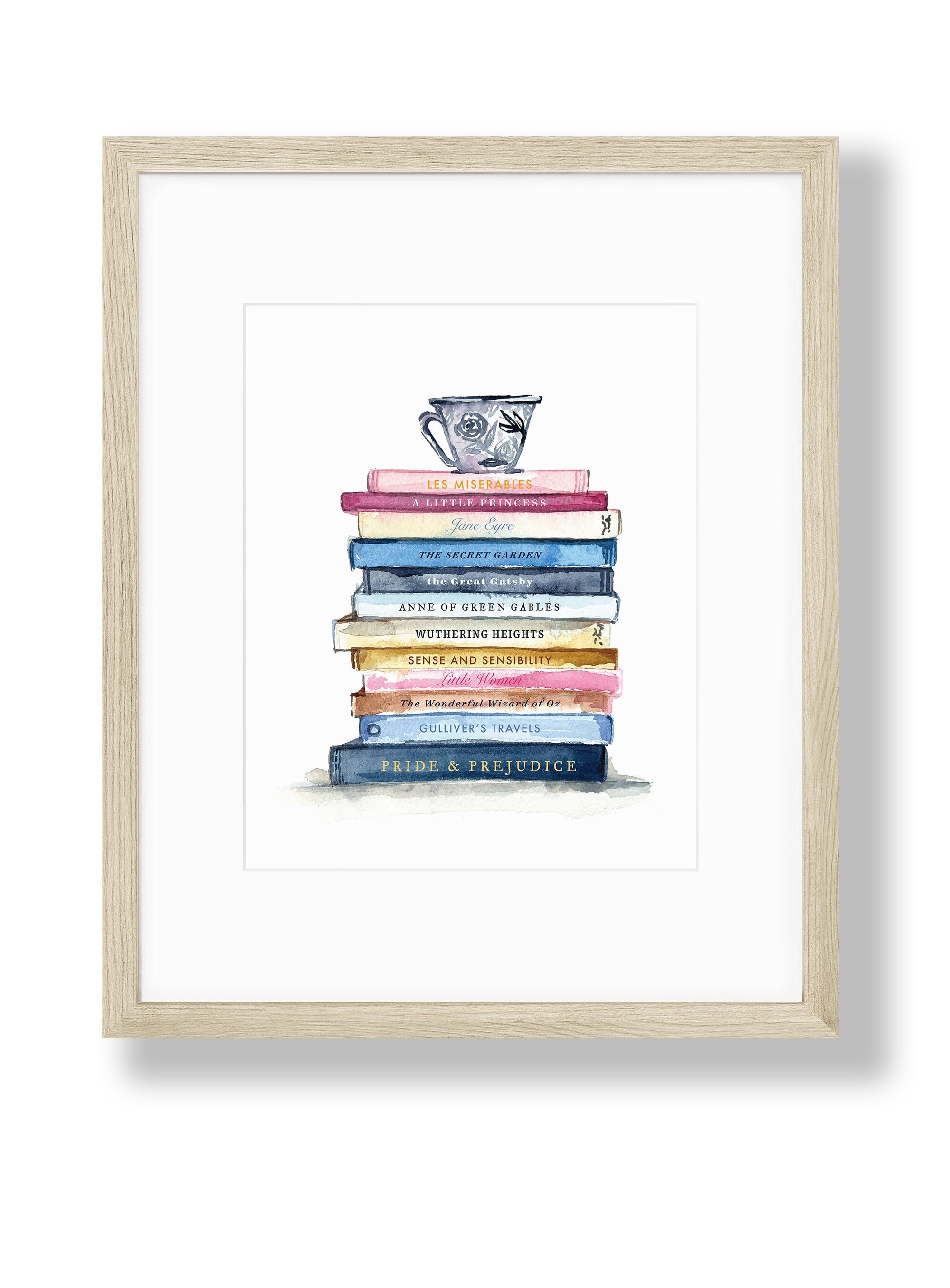 Classic Books Watercolor Print Art Print Bookstack Girls - Etsy