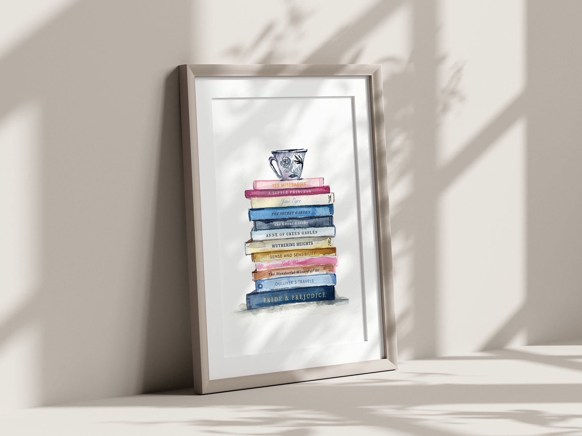 Classic Books Watercolor Print Art Print Bookstack Girls - Etsy
