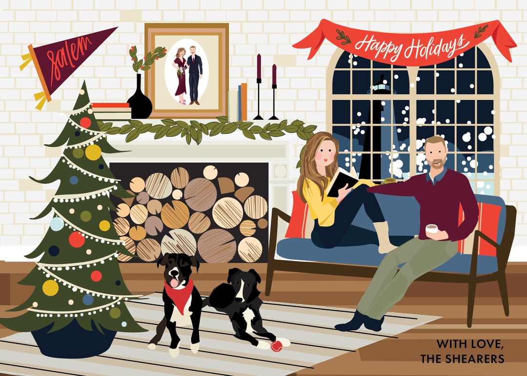 Custom Illustrated Family Christmas Card Creative Card With - Etsy