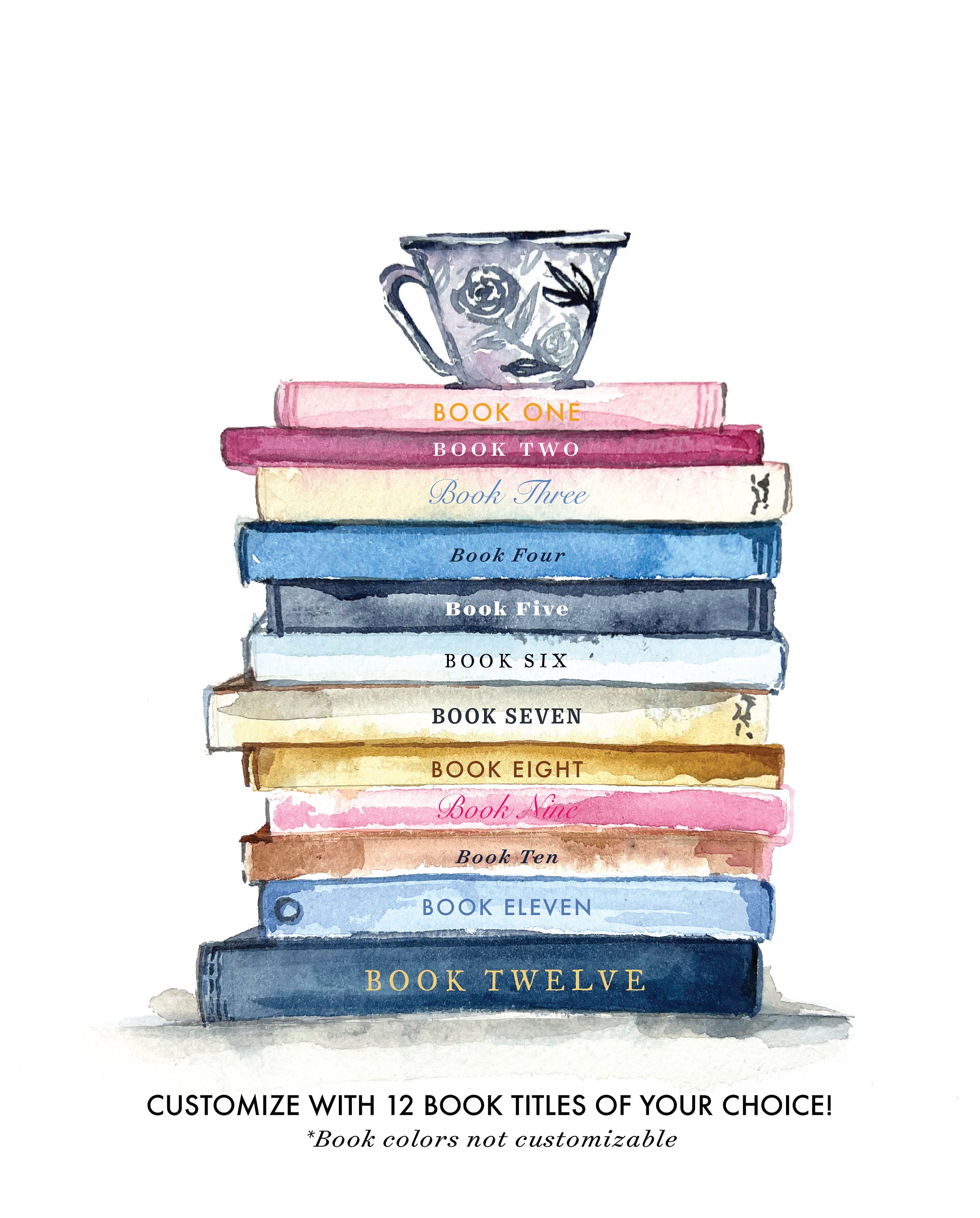 Classic Books Watercolor Print Art Print Bookstack Girls - Etsy