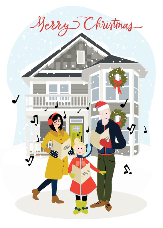 Custom Illustrated Family Christmas Card Christmas Card with | Etsy