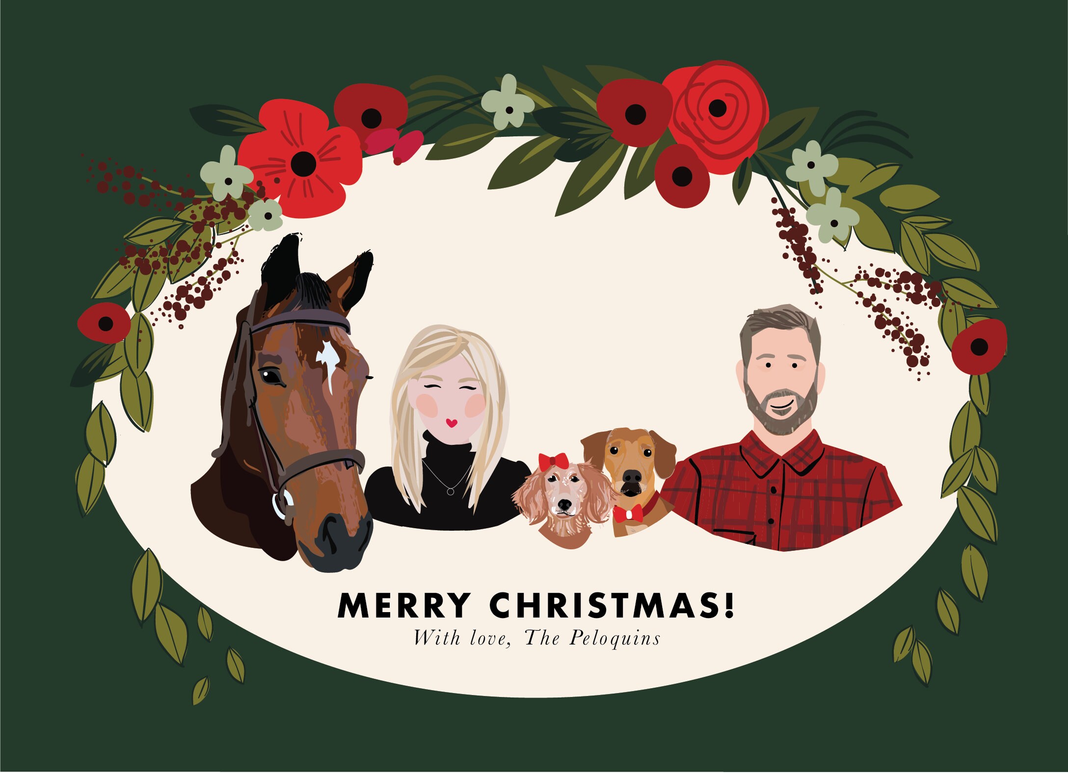 Digital Christmas Card With Family Portrait | Hand Drawn Illustration ...