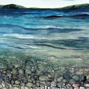 Lakefront Print | Watercolor Lake Michigan Painting | Relaxing Beach ...