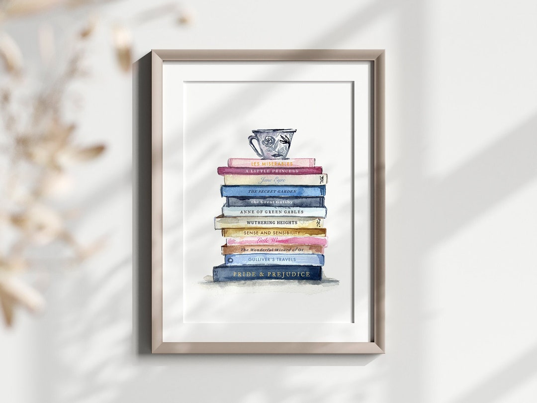 Classic Books Watercolor Print | Art Print | Bookstack | Girls Room Art ...