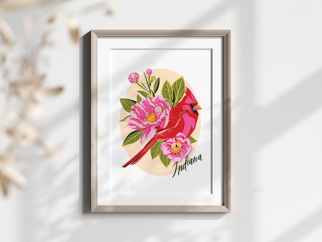 Indiana State Bird & Flower Art Print – Cardinal and Peony Wall Decor ...
