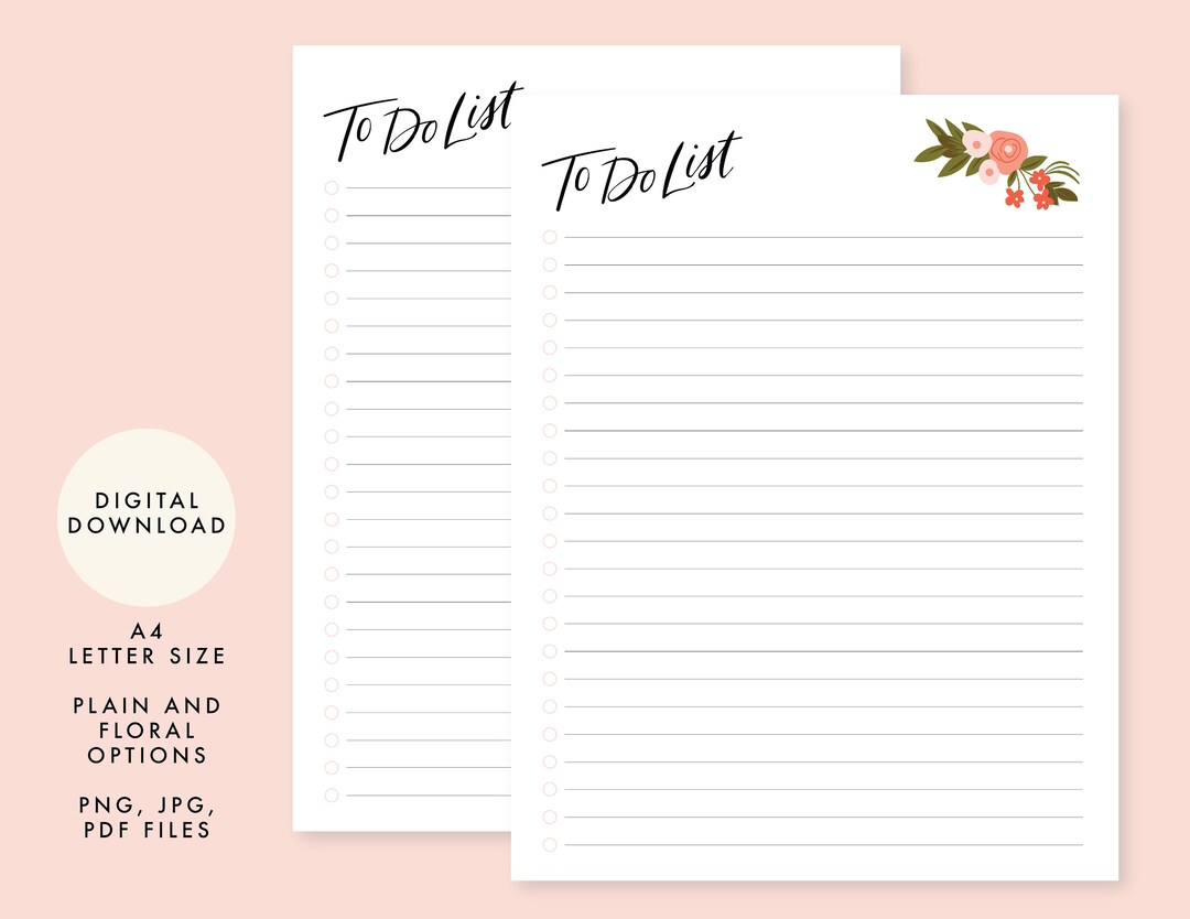 Floral to Do List Printable, PDF Planner Checklist, Simple Tasks Lists ...