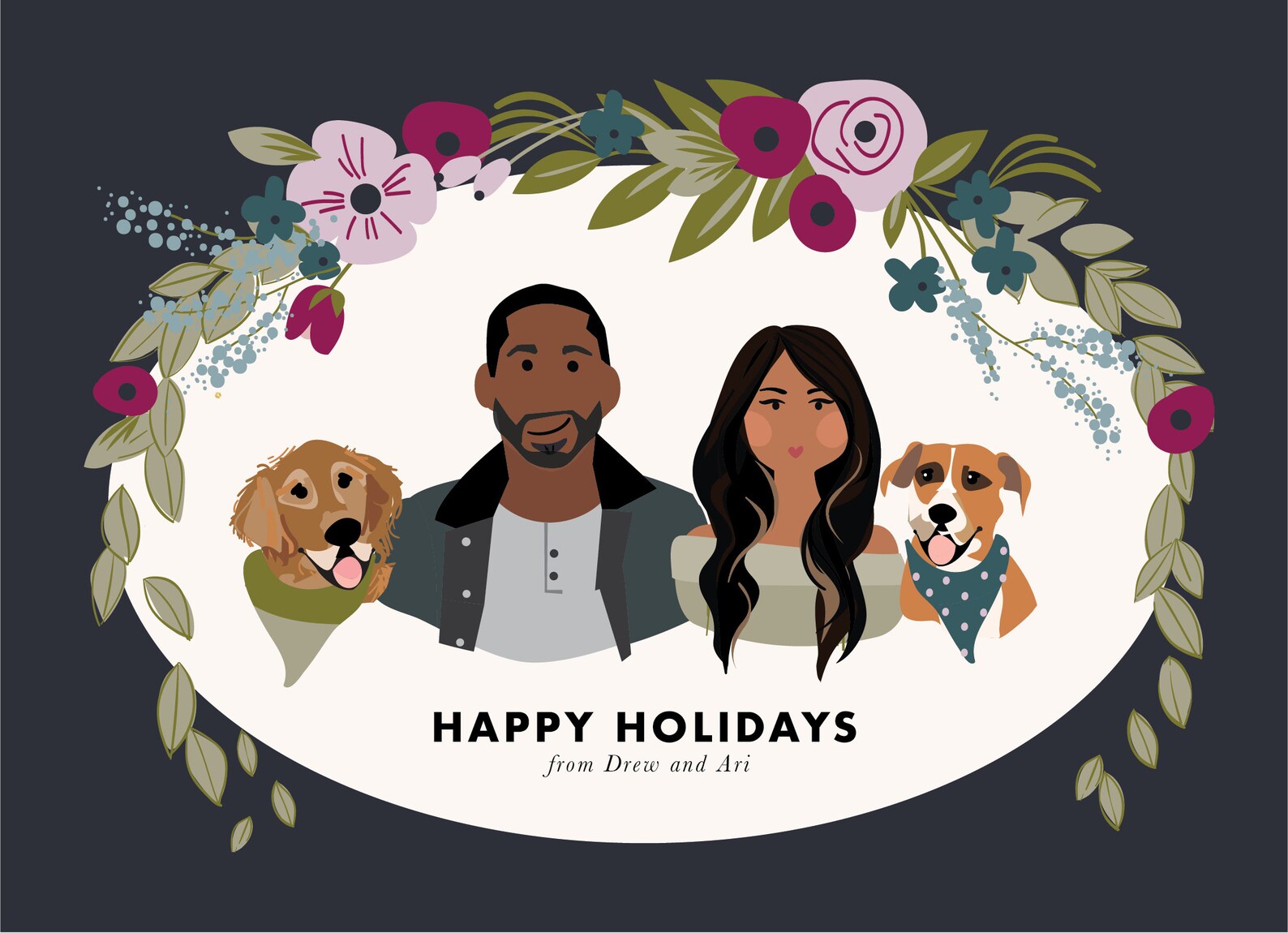 Christmas Card With Family Portrait Floral Family Portrait - Etsy