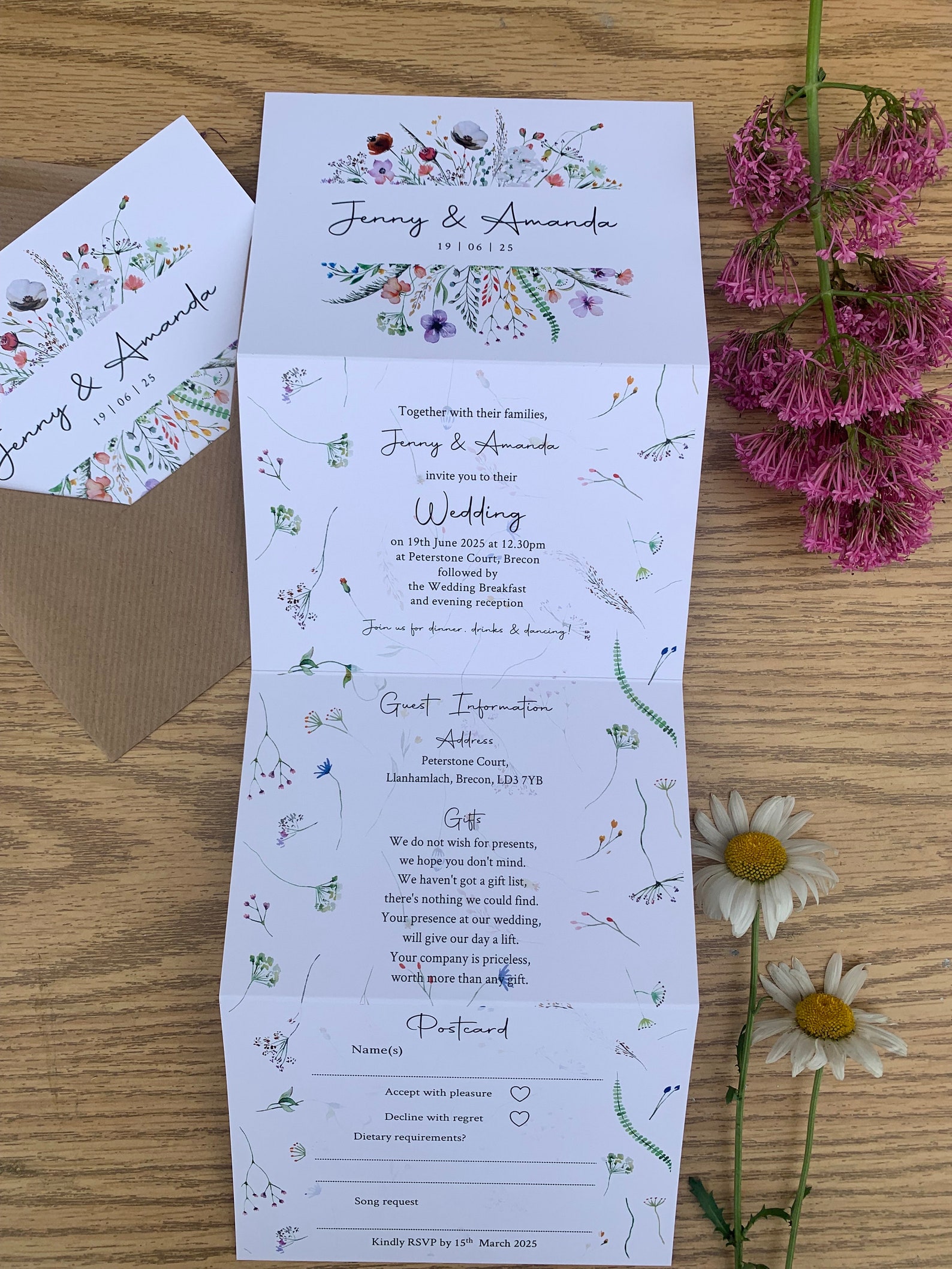 Wildflower Concertina Folding Style Wedding Invitations, Invite, Guest ...