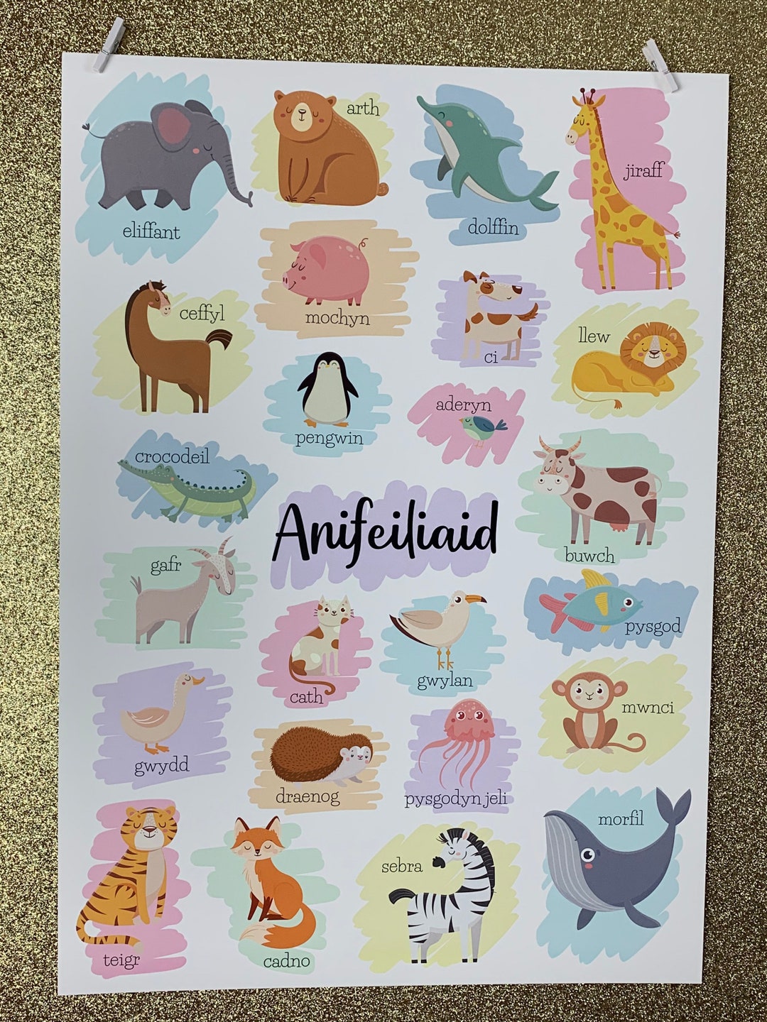 Welsh Animals / Anifeiliaid Poster Print Colourful and Bright Perfect ...
