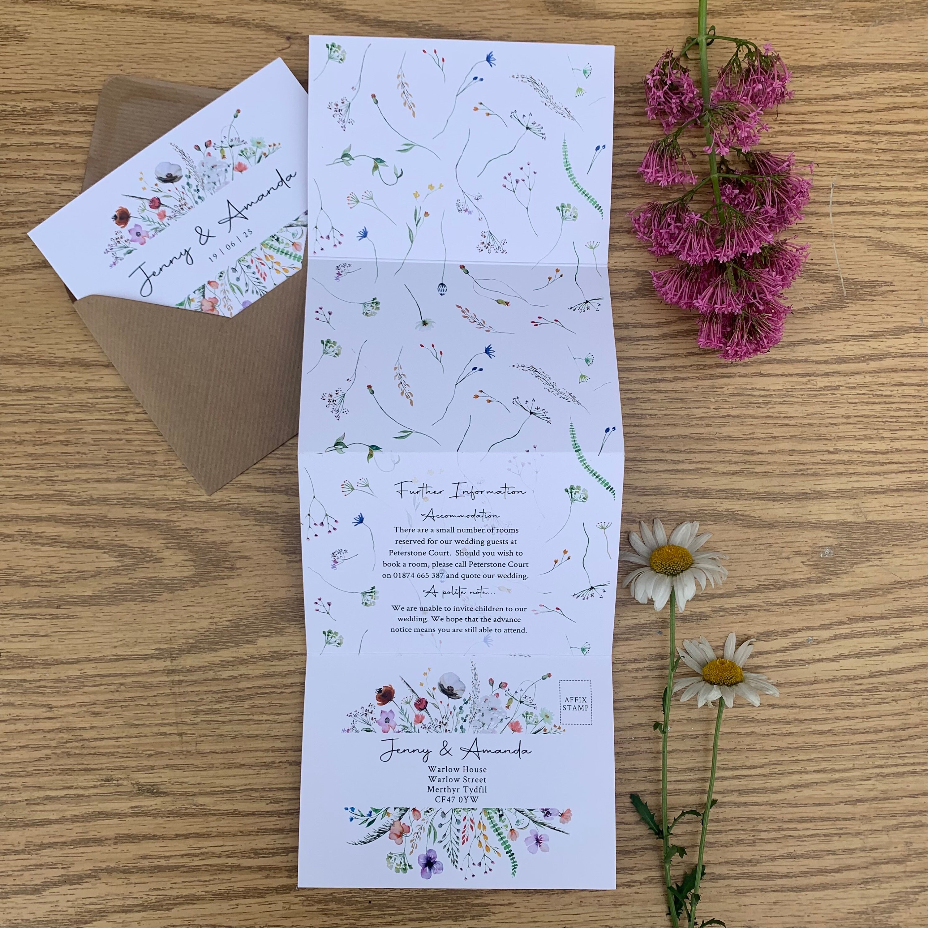 Wildflower Concertina Folding Style Wedding Invitations, Invite, Guest ...