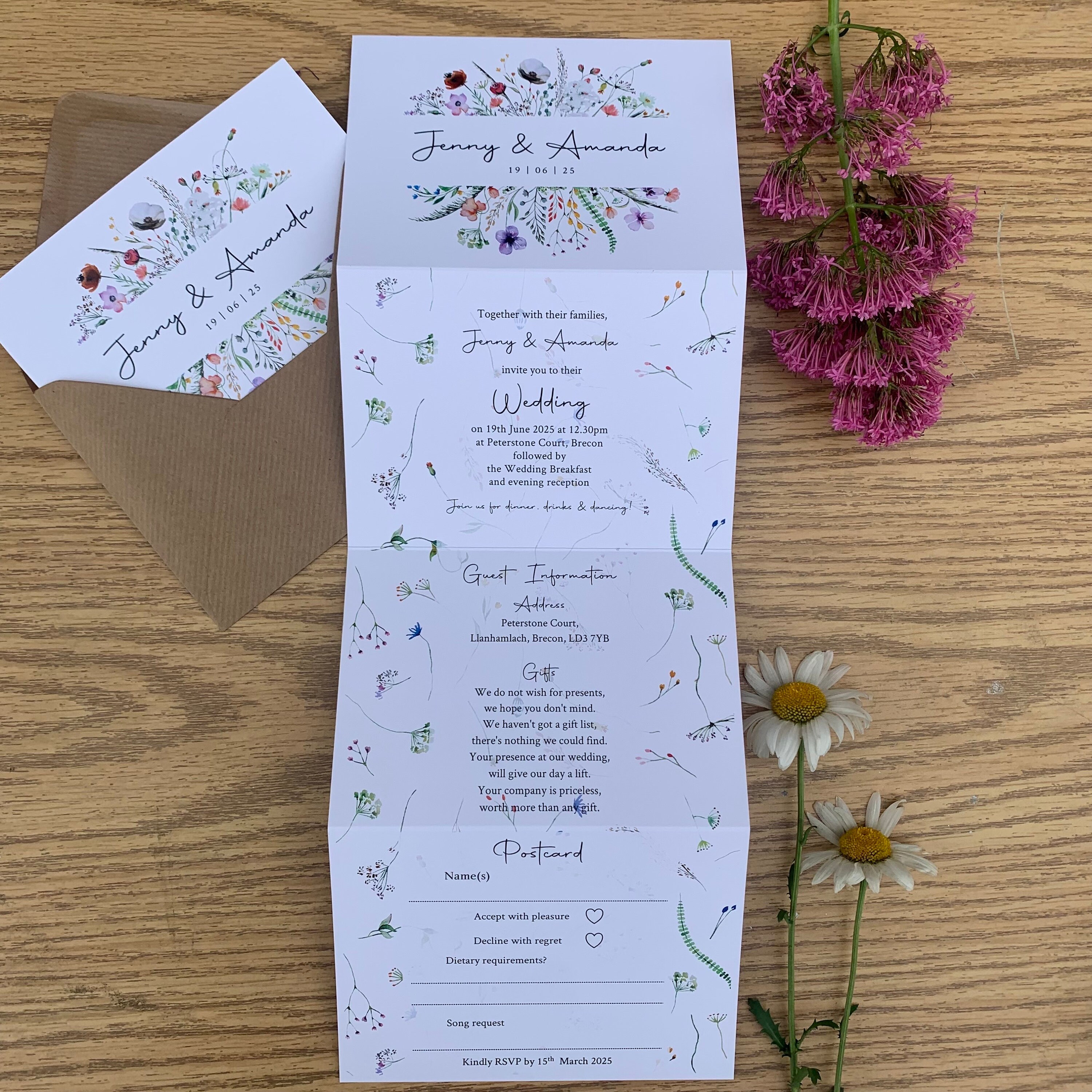 Wildflower Concertina Folding Style Wedding Invitations, Invite, Guest ...
