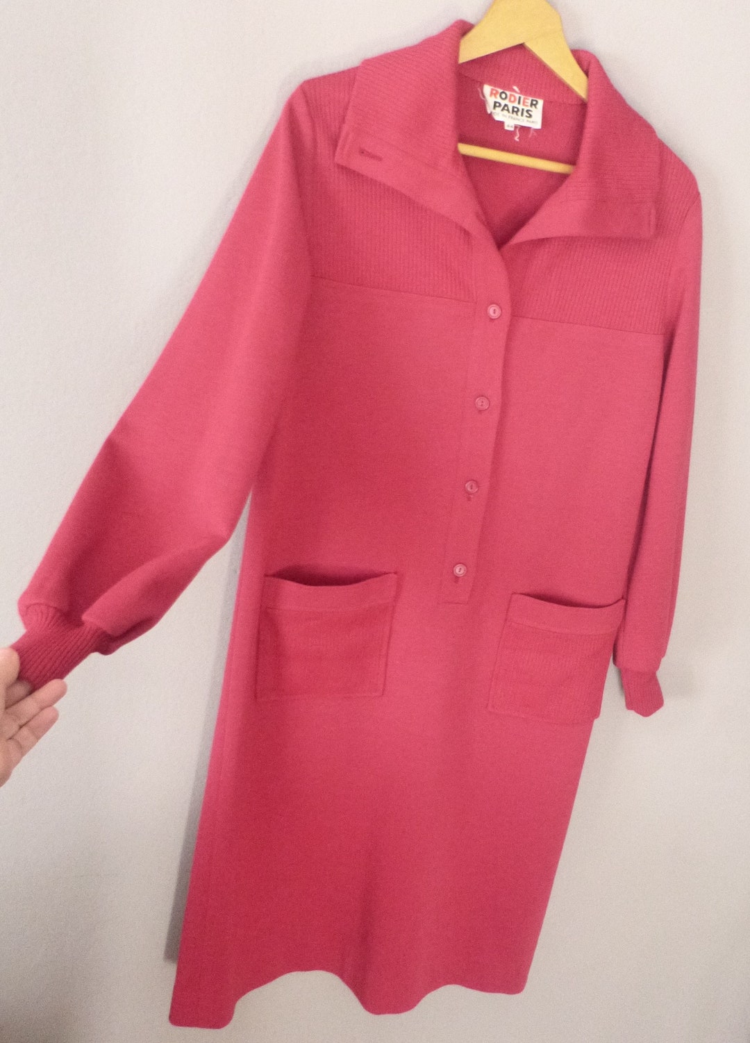 70s Rodier Paris Shirt Dress. XL Size. Wool/ Acrylic Red Straight Fit ...