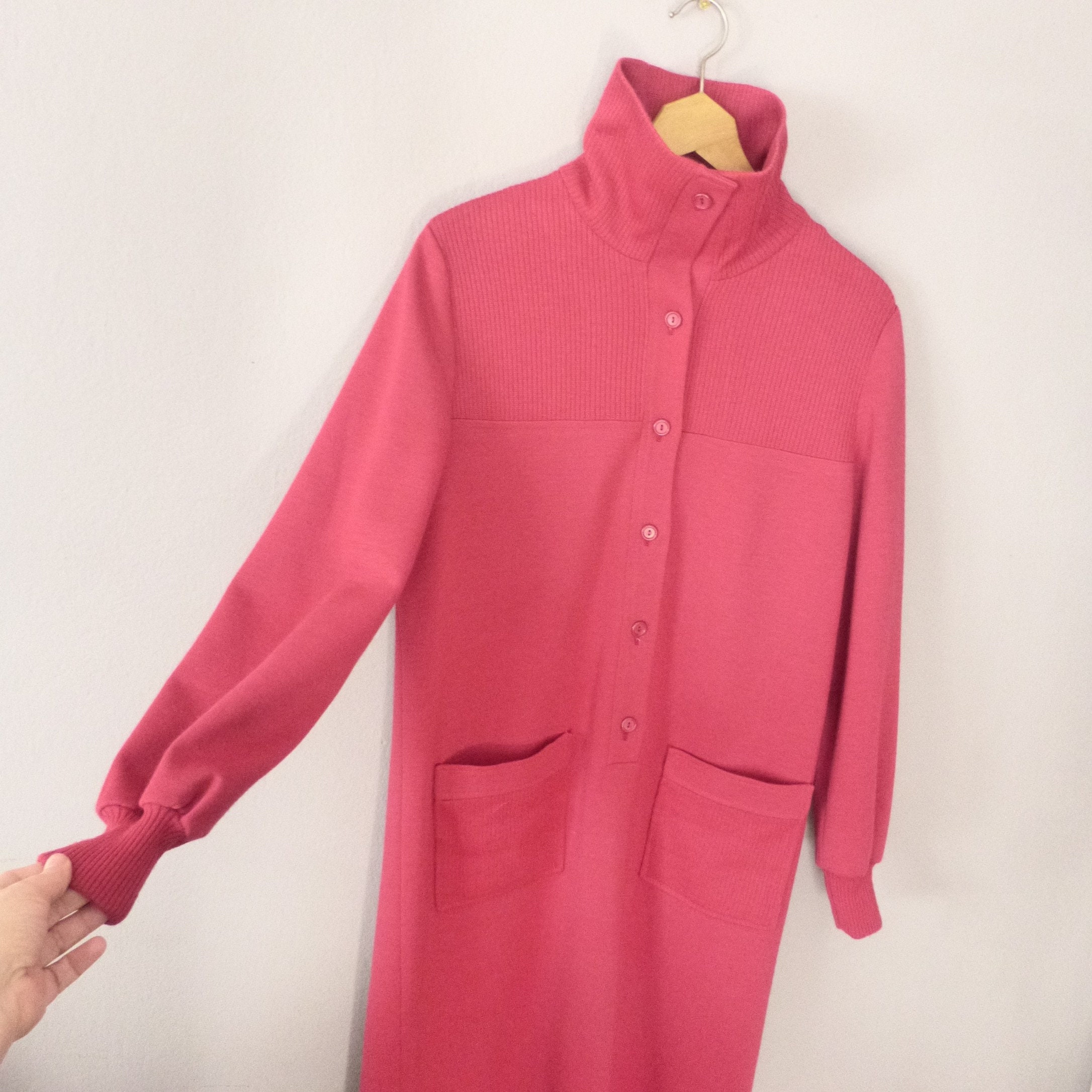 70s Rodier Paris Shirt Dress. XL Size. Wool/ Acrylic Red Straight Fit ...
