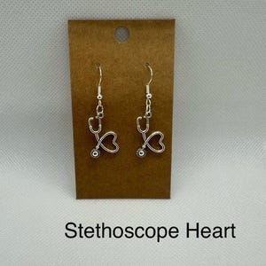 Stethoscope Heart and Needle Syringe Dangle Earrings - Silver-tone, Doctor, Nurse, Phlebotomist ...
