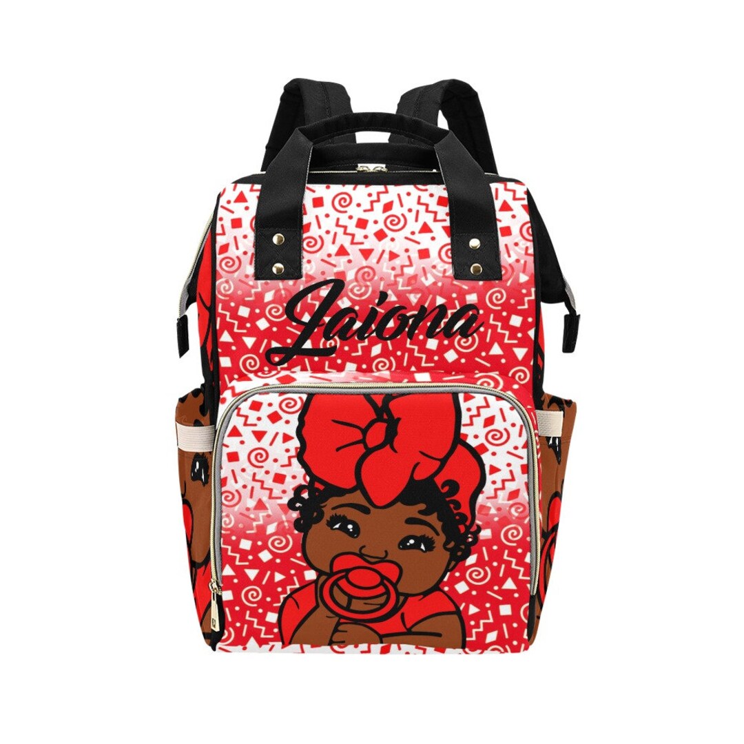 Red African American Baby Girl Backpack Personalized Diaper Clothing ...