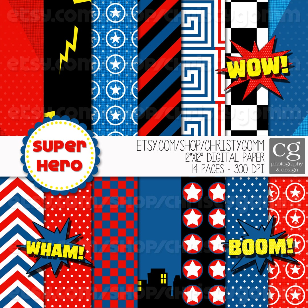Bonus Included - Super Hero Printable Digital Paper Pack - 12"x12 ...