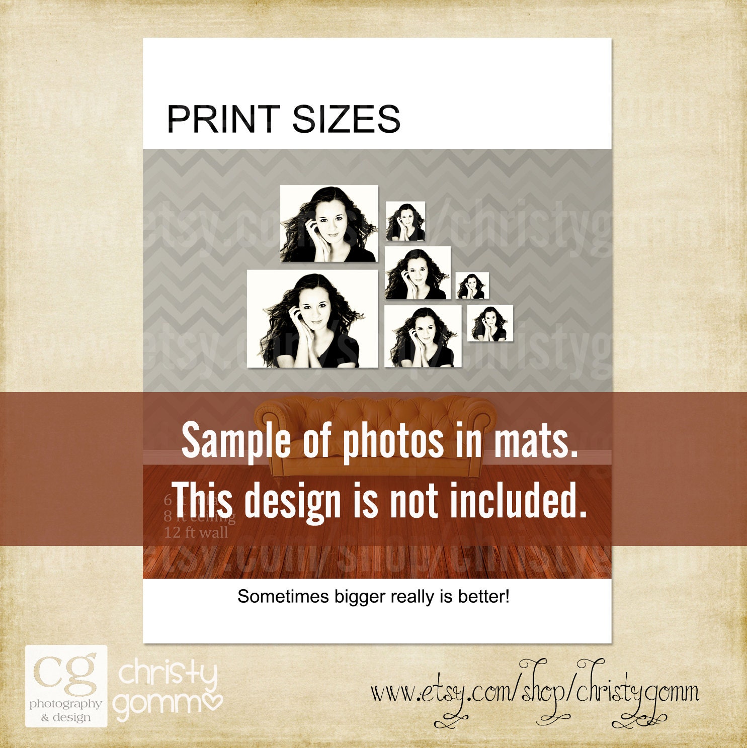 Print Size Chart 8.5"x11" Template - Fully Customizable - for ...