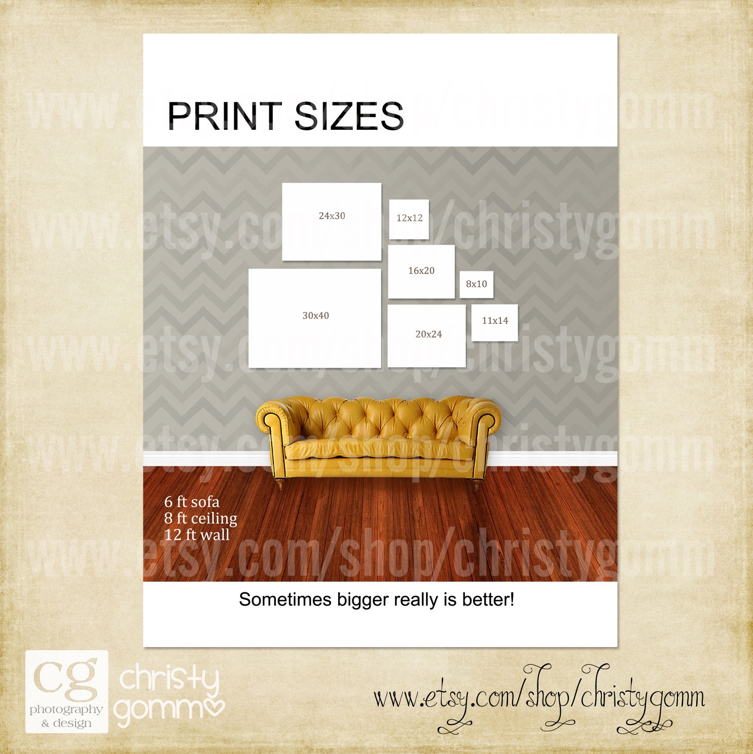Print Size Chart 8.5"x11" Template - Fully Customizable - for ...