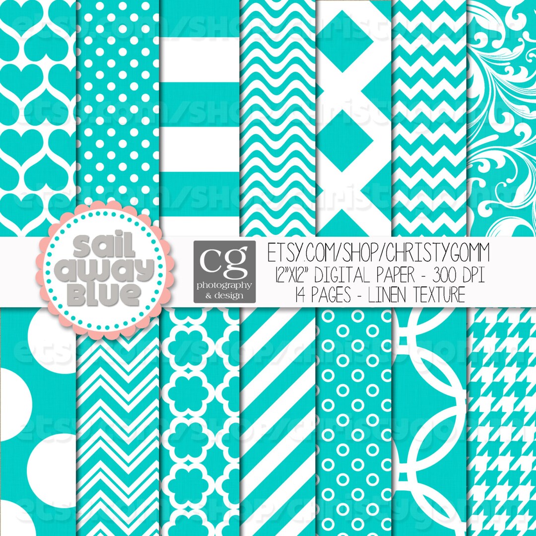 Sail Away Blue Printable Digital Papers - 12"x12" - 300 Dpi - for ...