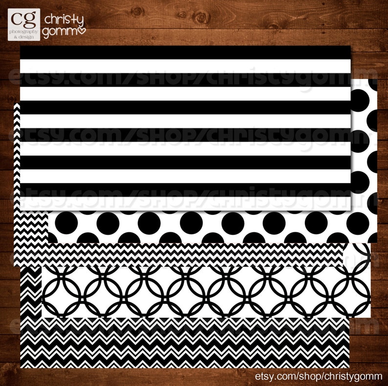 12"x24" Black & White Stripes, Chevron Printable Digital Paper - for ...