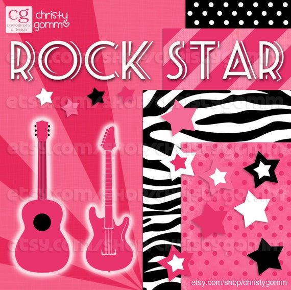 Rock Star Clip Art 5 Digital Papers Instant Download Pink | Etsy