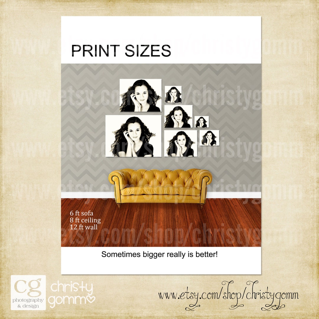 Print Size Chart 8.5"x11" Template - Fully Customizable - for ...