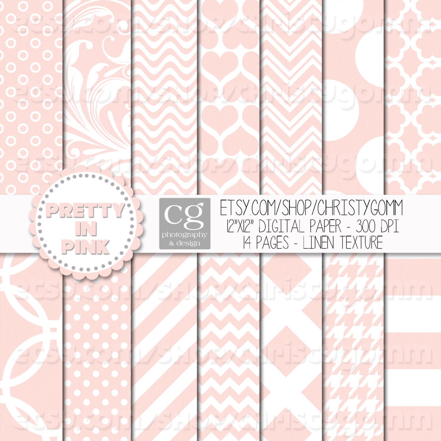 Pretty in Pink Printable Digital Papers 12x12 300 Dpi for Scrapbooking ...