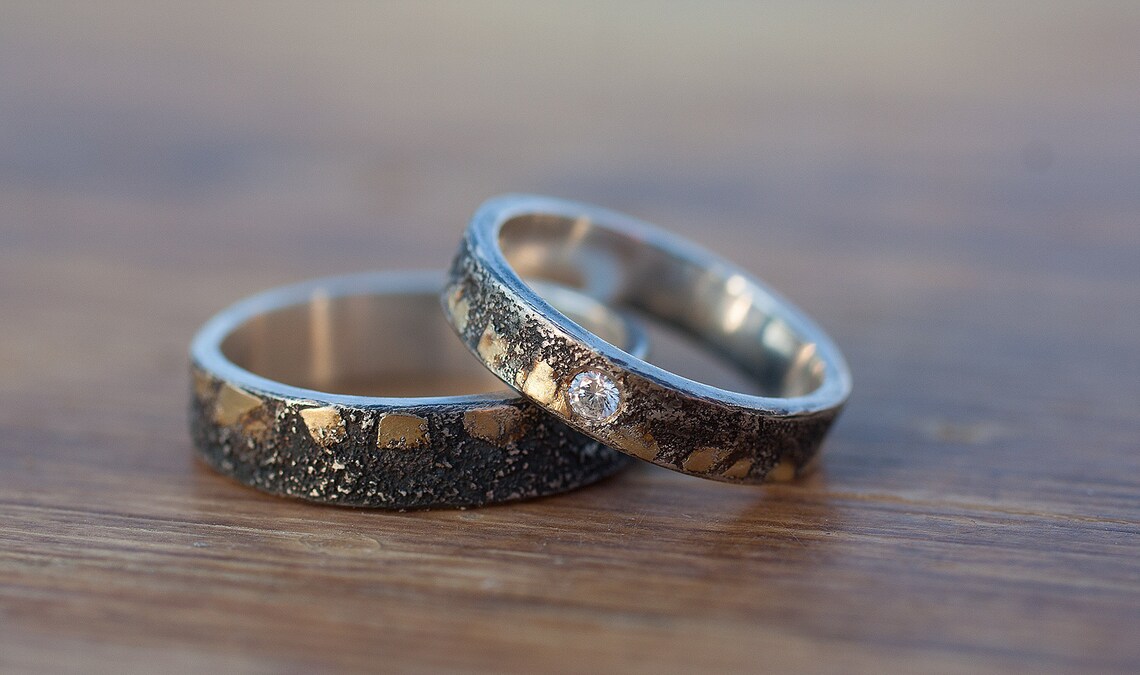 Wedding Ring Set: Rustic Wedding Bands Matching Wedding Band - Etsy
