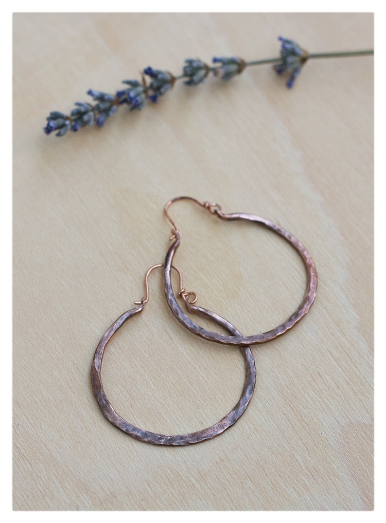 Copper Hoops: Hammered Hoop Earrings Thick Hoops Hand - Etsy