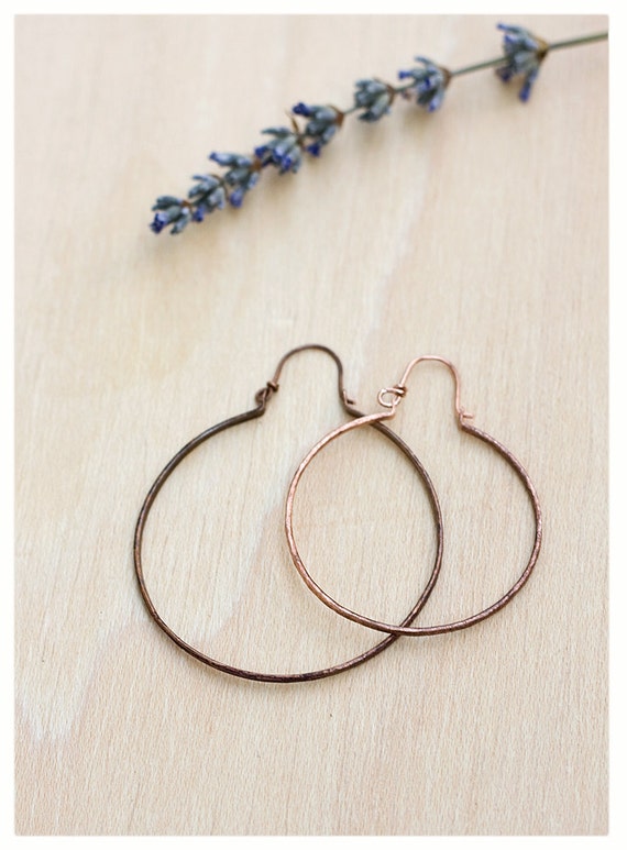 Items Similar To Copper Hoop Earrings Dainty Hoops Thin Hammered