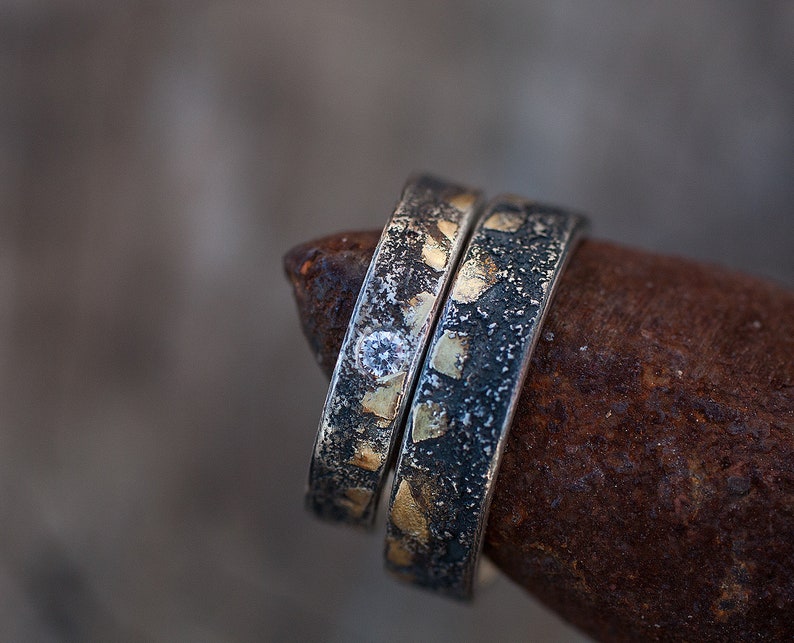 Wedding Ring Set: Rustic Wedding Bands, Matching Wedding Bands, Wedding ...