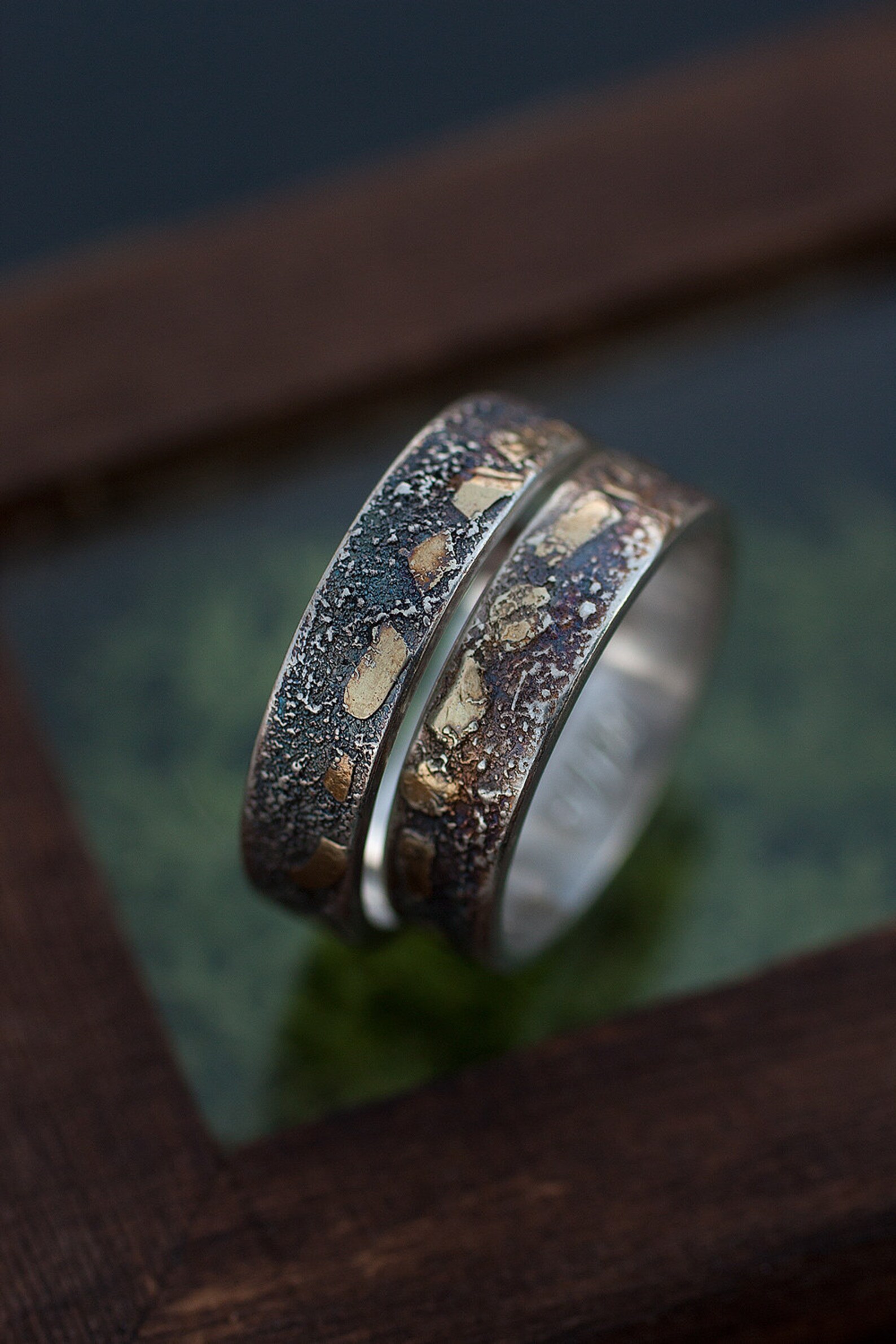 Wedding ring set: Rustic wedding bands Matching Wedding band | Etsy